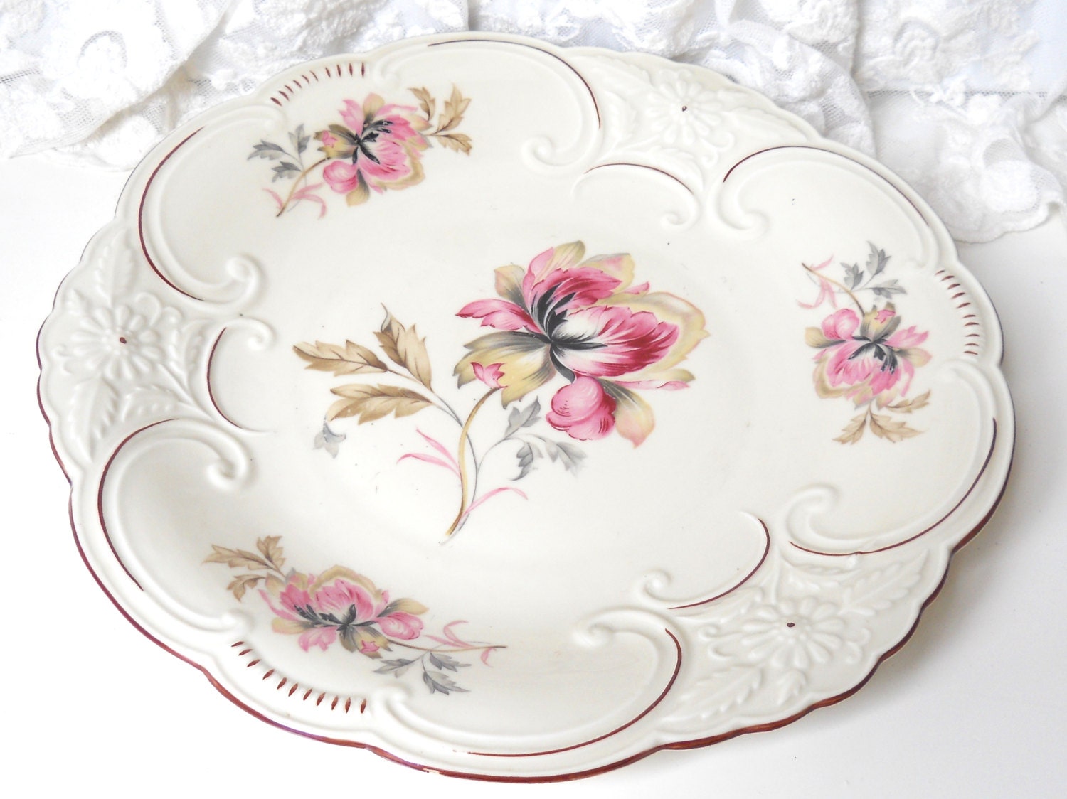 vintage serving platter serving dish porcelain dish floral serving ...