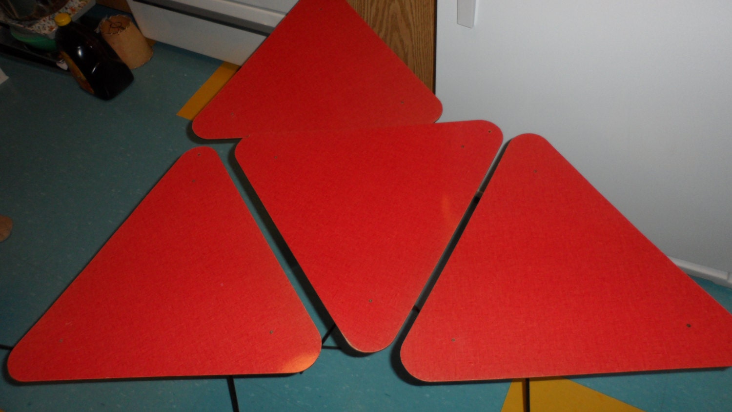 Set of 5 Mid Century Laminate / Black Iron Triangle Folding Tables ...