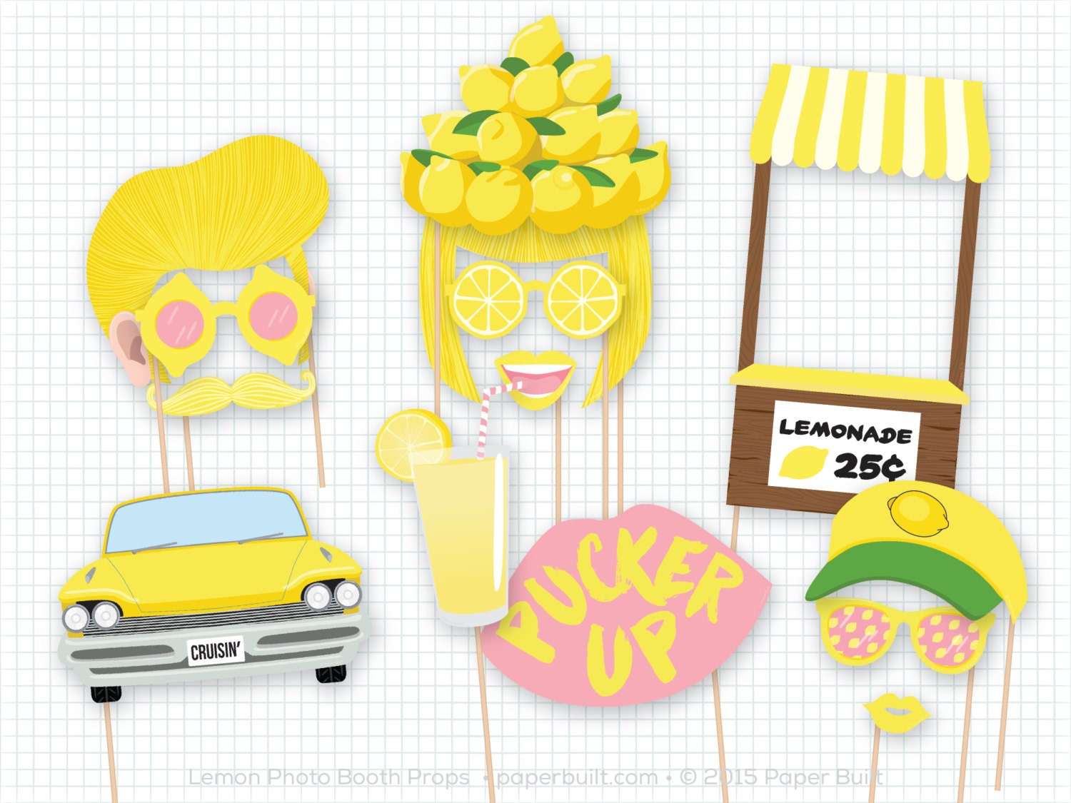 Lemonade Party Photo Booth Props Photobooth Props Summer