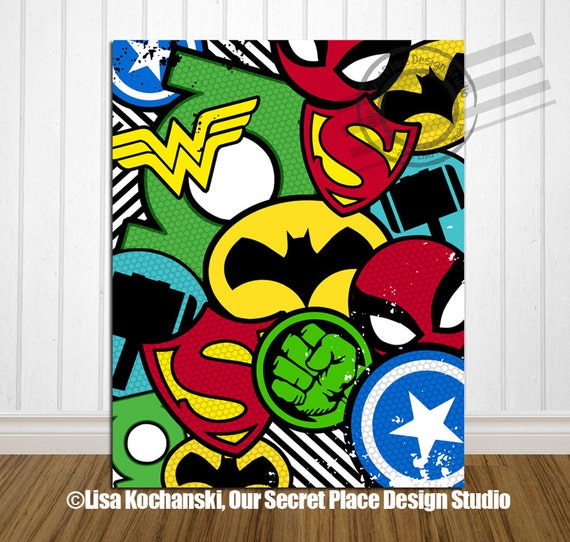 PRINT Superhero Collage Superhero Nursery Signs for Boys Room