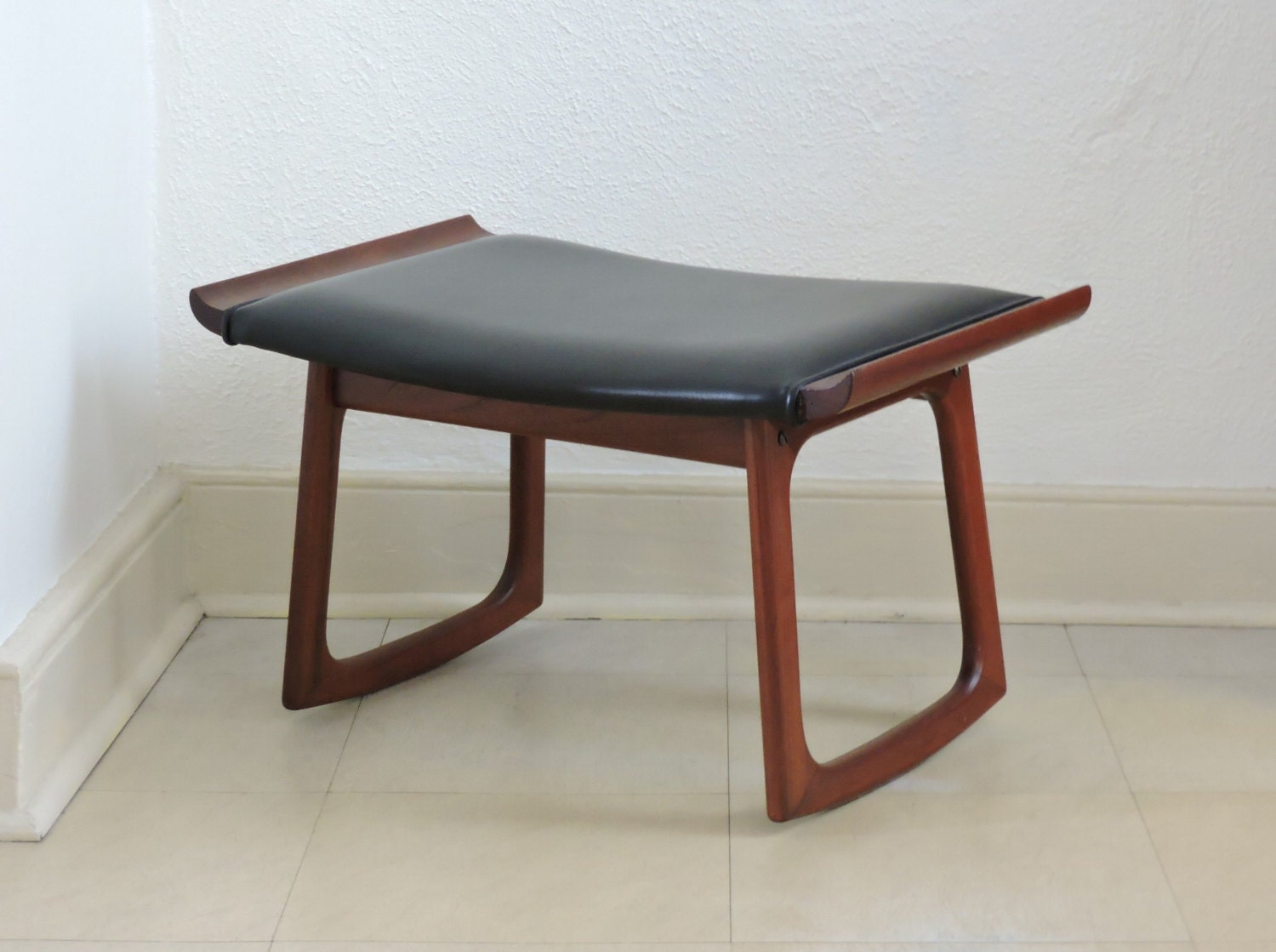 Mid century Danish modern Finn Juhl style teak rocking ottoman stool ...