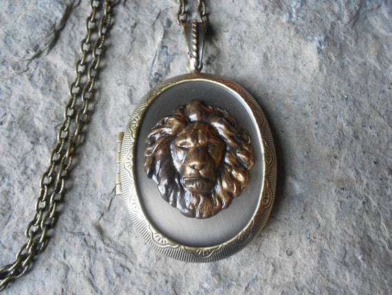 LOCKETStunning Lion Bronze Pendant Locket Lion's Head