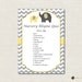 Elephant Nursery Rhyme Quiz Baby Shower Game Yellow Elephant