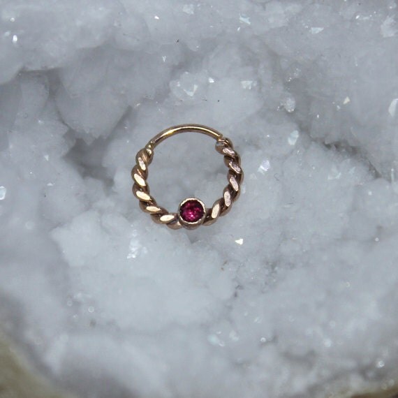 2mm Red Ruby Septum Ring Gold Septum Jewelry Nose Ring