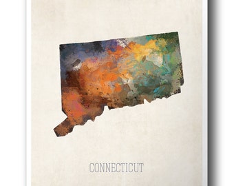 Connecticut State Digital Watercolor Map Print, modern home & office ...