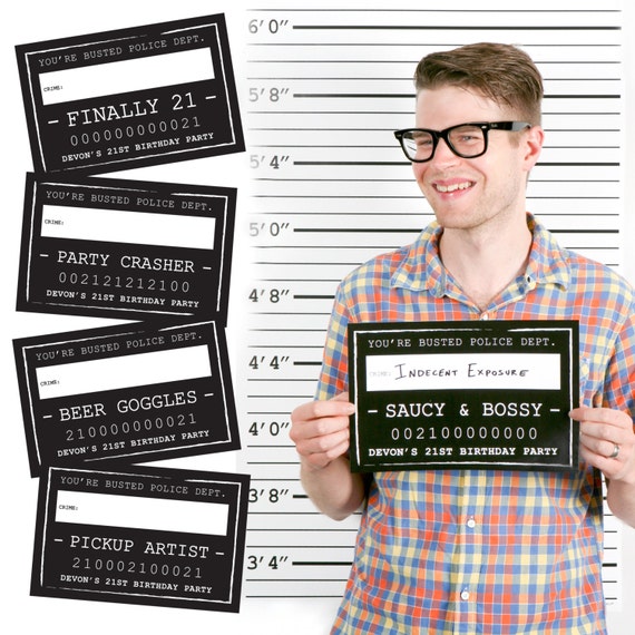 21st Birthday Party Mug Shots - Adult Birthday Party Photo Booth Props ...