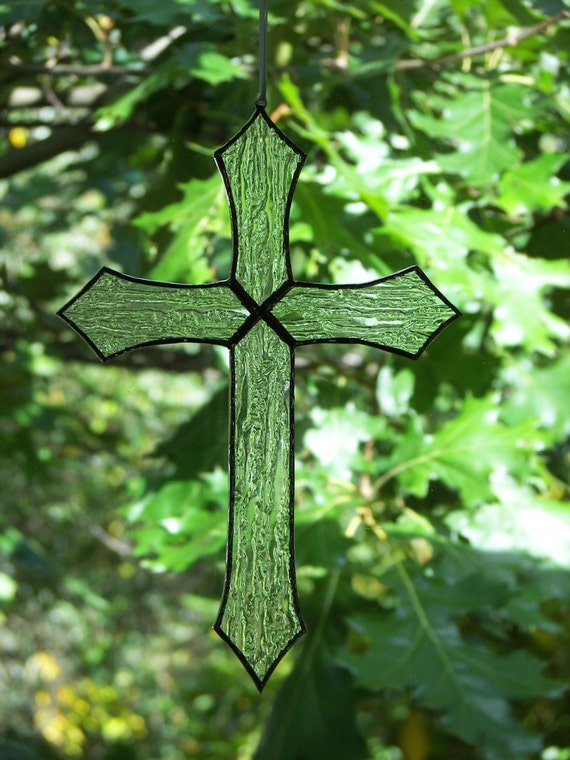 Stained Glass Cross Clear Rain pattern Glass Cross Ornament