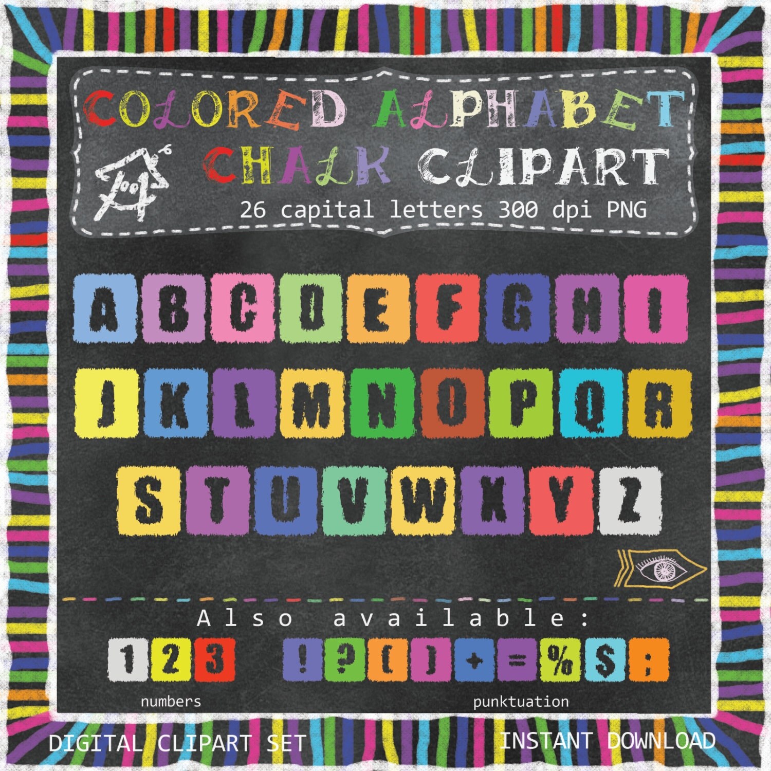 Colored Chalkboard Alphabet set Clipart pack by HappyHouseNo1