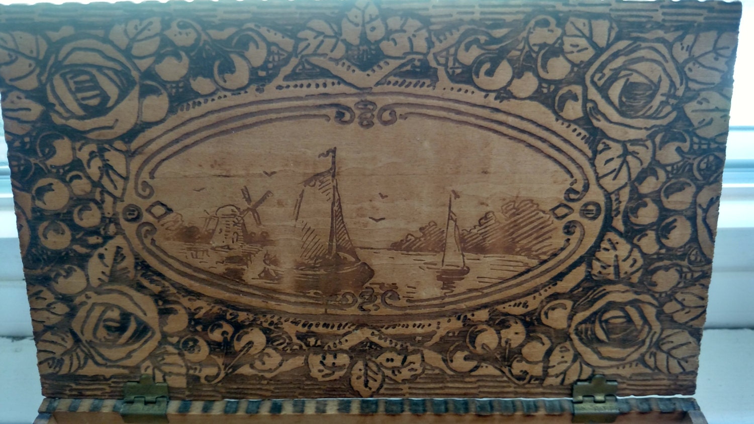 Vintage wooden pyrography store display box – Haute Juice