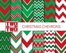 Christmas Digital Paper: "CHRISTMAS CHEVRON PAPER" in Red and Green for ...