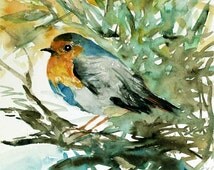 Bird Painting,Red Robin,Watercolor Painting,Abstract Bird Art,Original ...
