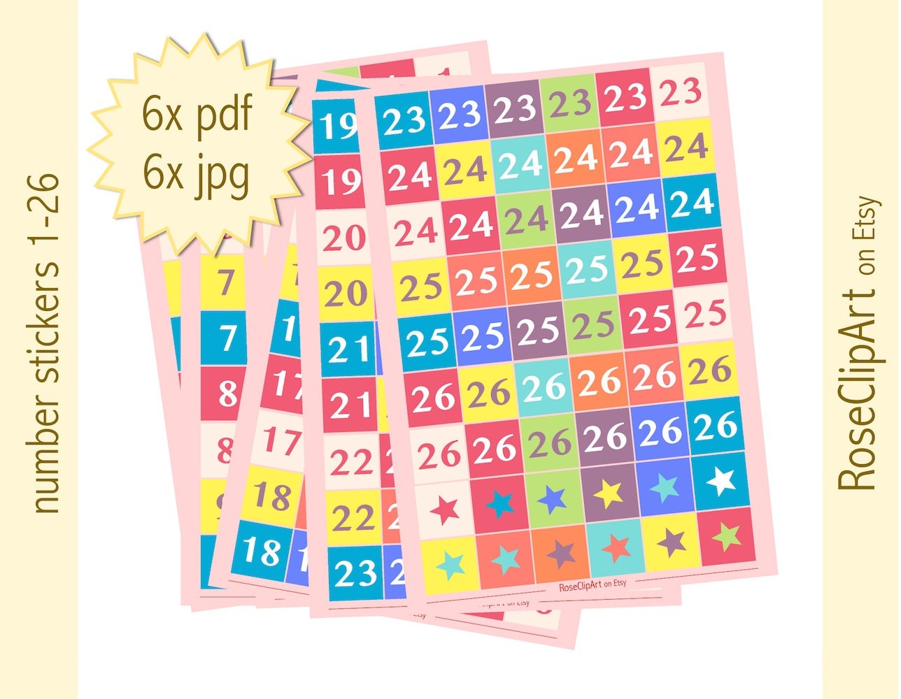 printable numbers 1-26 instant download 6x planner