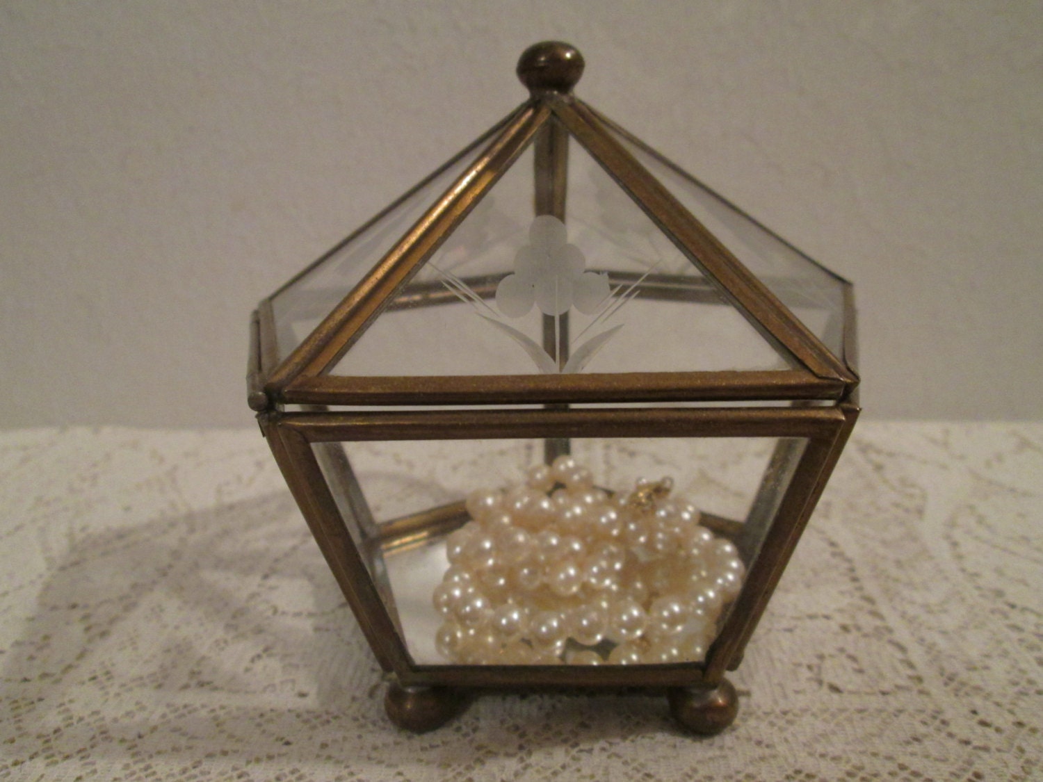 Vintage Glass and Brass Display Box…Jewelry Box…Trinket Holder…Display ...