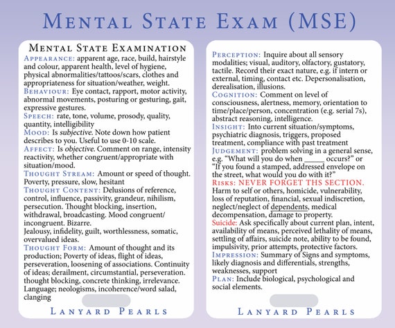 Mental State Exam MSE Lanyard Reference Card by LanyardPearls