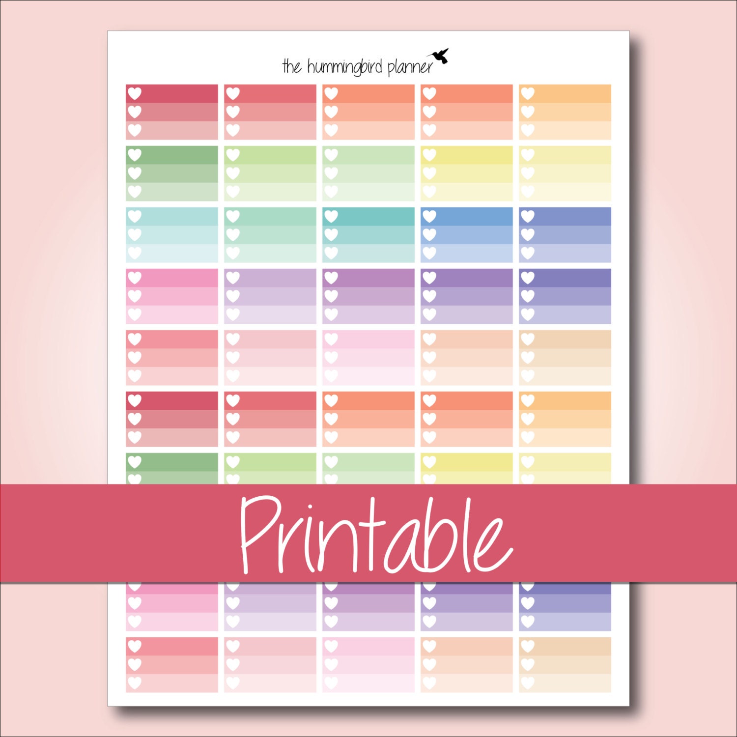 Pastel Half Box Ombre Checklists Printable Planner Stickers