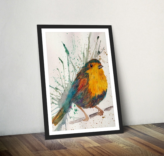 Robin Splatter Art Print Bird Illustration Watercolour