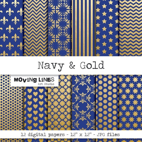 Digital Paper Pack Navy Blue and Gold Wallpaper by MovingLines