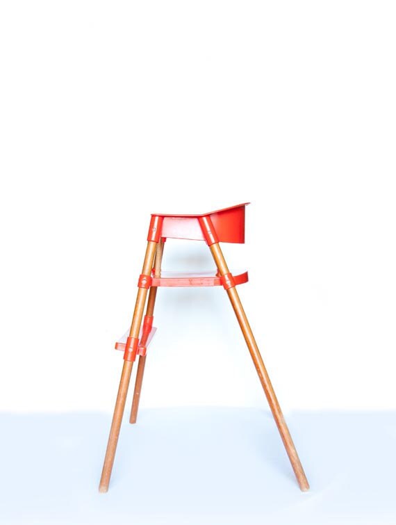 Mid Century Scandinavian Design Child’s High Chair, Orange vintage ...