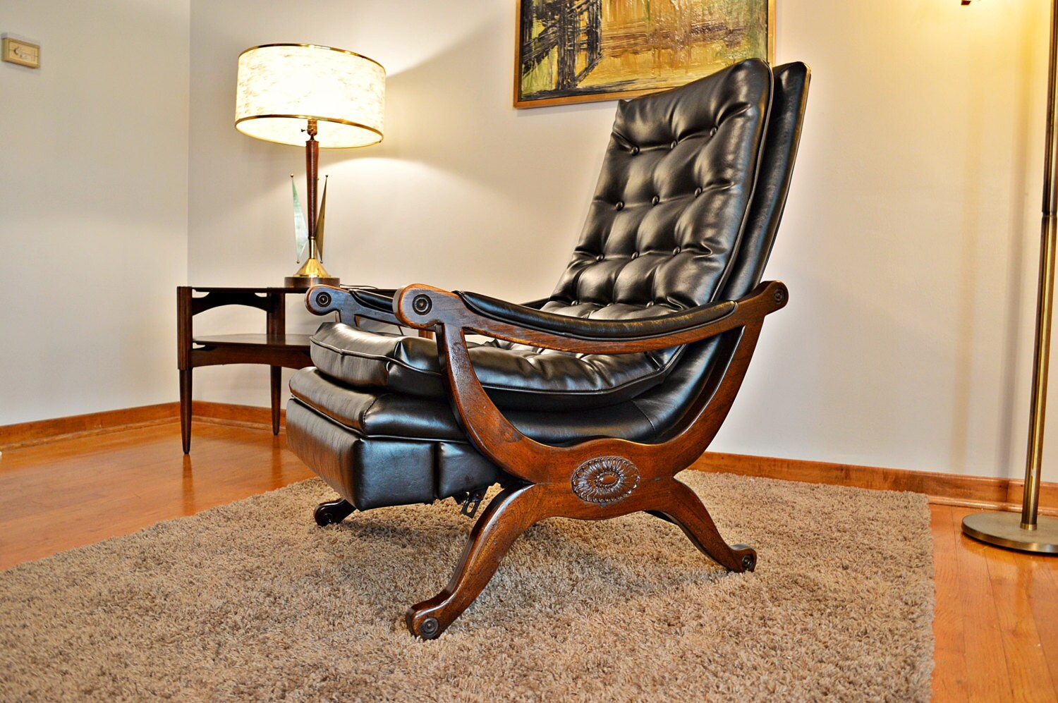 Mid Century 1960’s Black Tufted Recliner / Lounge Chair – Haute Juice