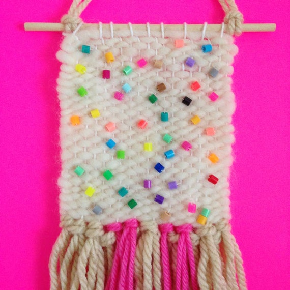 Items similar to Rainbow Confetti Mini Tapestry / Hand Woven Wall Art ...