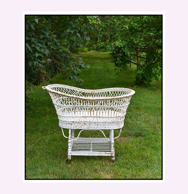 Vintage Wicker Baby Bassinet / Wicker Crib / Shabby Chic Nursery ...