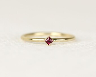 14k Yellow Solid Gold Ruby Ring In Pave Set Ruby Pave Thin