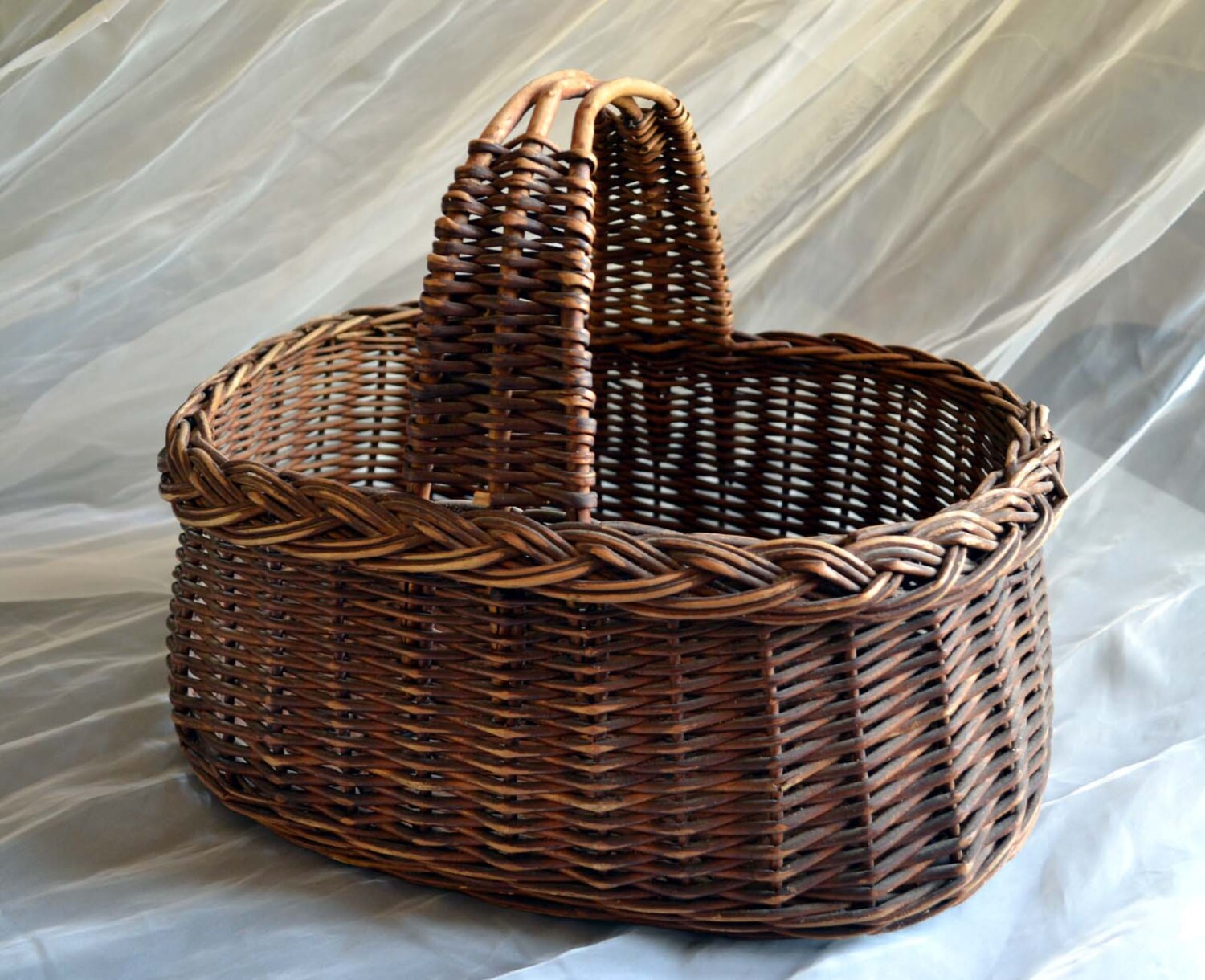 Rustic French Antique Shopping Basket Willow Wicker Sewing/Knitting ...