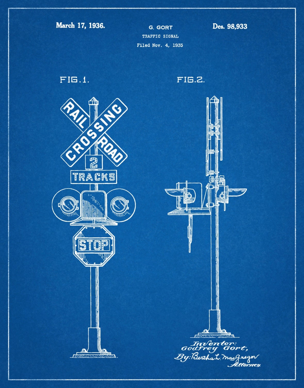 Patent 1936 Railroad Signal - Art Print - Locomotive Art - Train ...