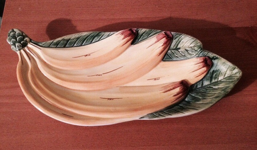 Vintage Ceramic Banana Tray Jewelry Dish Yellow and Green, Made in ...