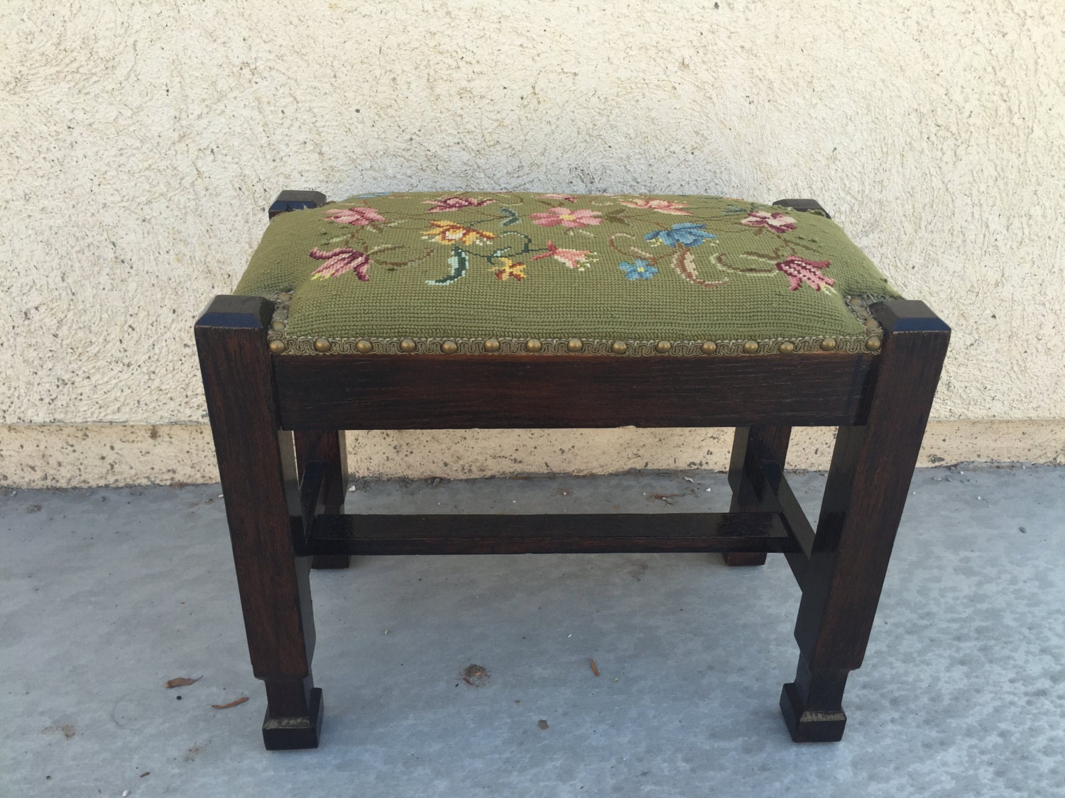 Vintage Green Embroidered Wood Shair/Antique Embroidery/Furniture Arts ...