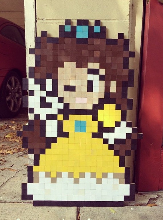 Super Mario Daisy 8-bit Wood Pixel Wall Art