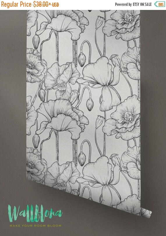 Poppy Pattern Wallpaper Removable Wallpaper by WallfloraShop