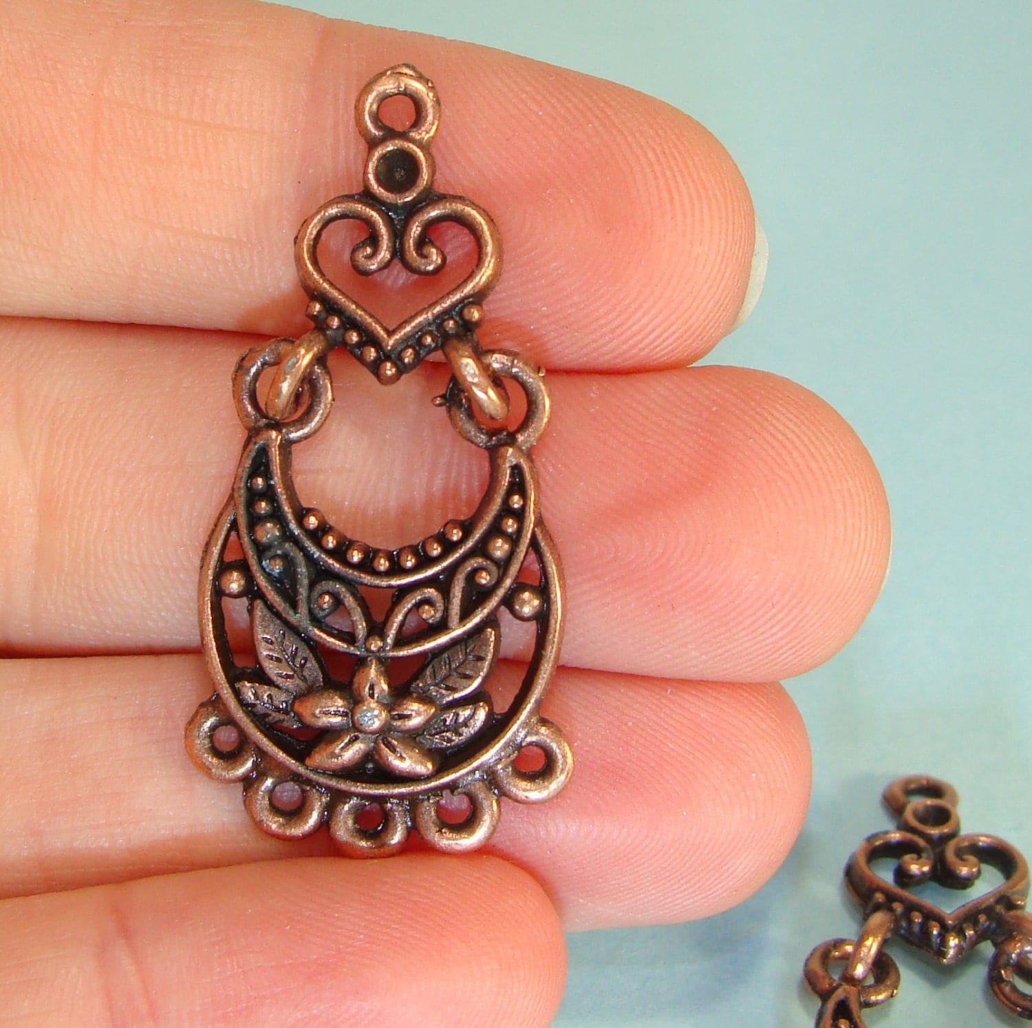4 Chandelier Earring Parts HEARTS & Flowers Findings Jointed