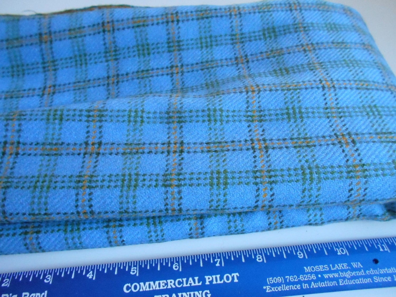 Blue Plaid Wool possible Pendleton fabric yardage. 1 1/2