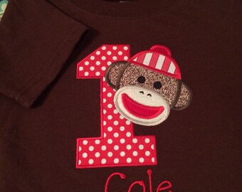 Items similar to Personalized Sock Monkey Birthday Shirt,T Shirt on Etsy
