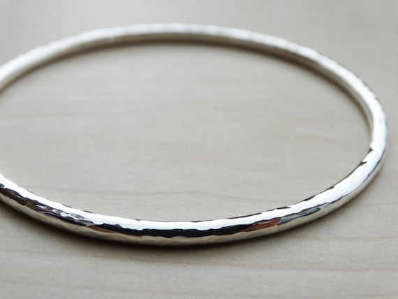 Hammered Solid Silver Bangle Sterling Silver