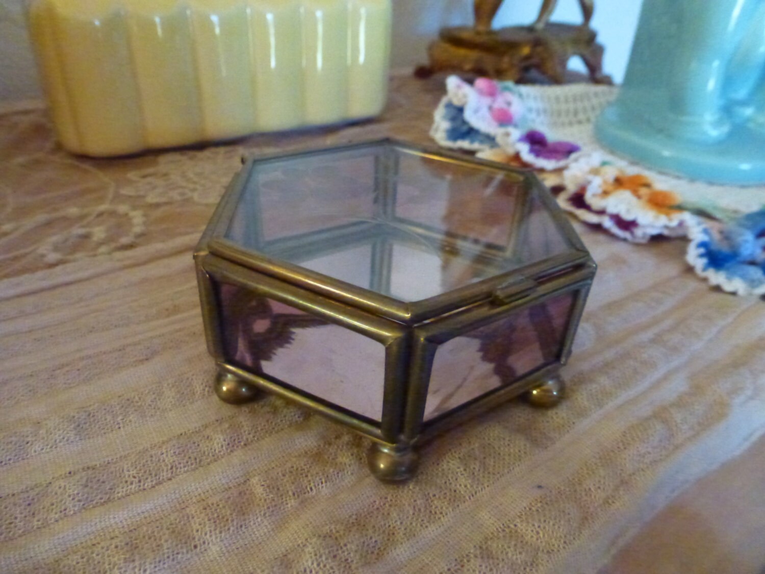 Vintage Glass and Brass Jewelry Box *Glass Display Box *Jewelry Box ...