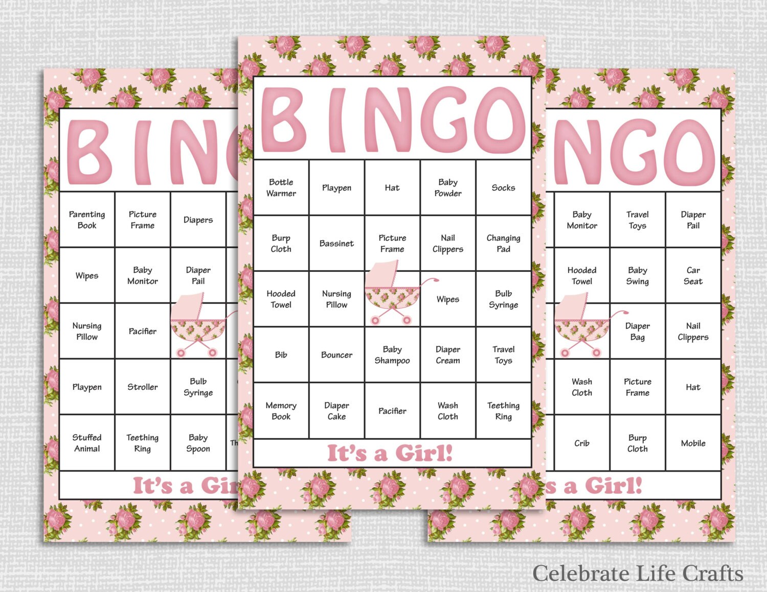 60 Girl Baby Shower Bingo Cards Printable Baby Shower Game