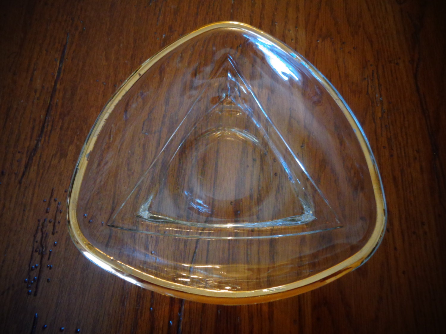 Vintage Triangle Shaped Gold Rimmed Glass Bowl, Candy Dish, 1960’s ...