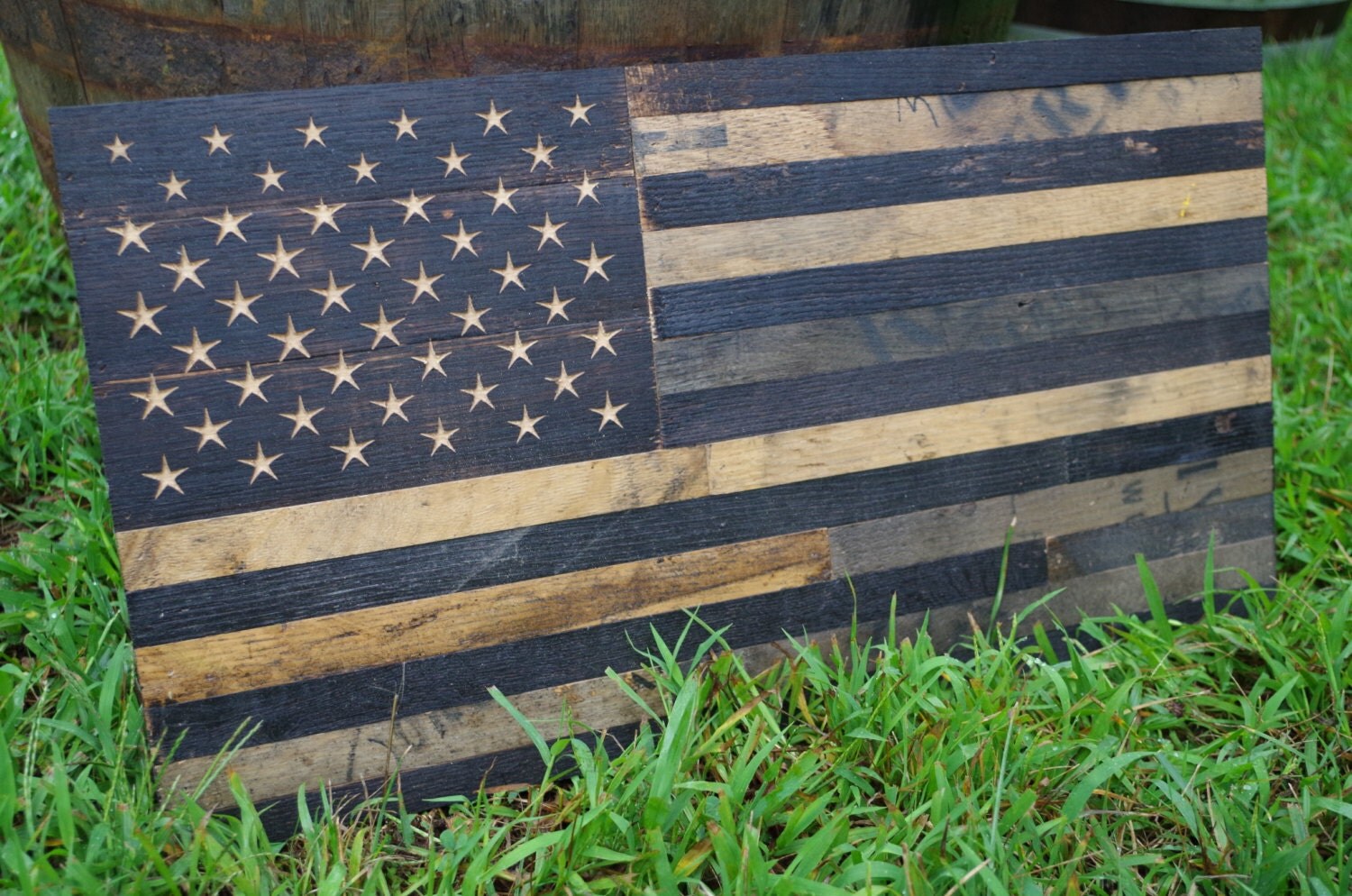 Bourbon Whiskey Barrel Flag. USA Flag from oak by RiverDriveLumber