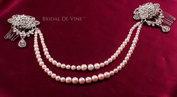 Pearl Bridal Drape Double Hair Comb Hair by BridalDeVine on Etsy