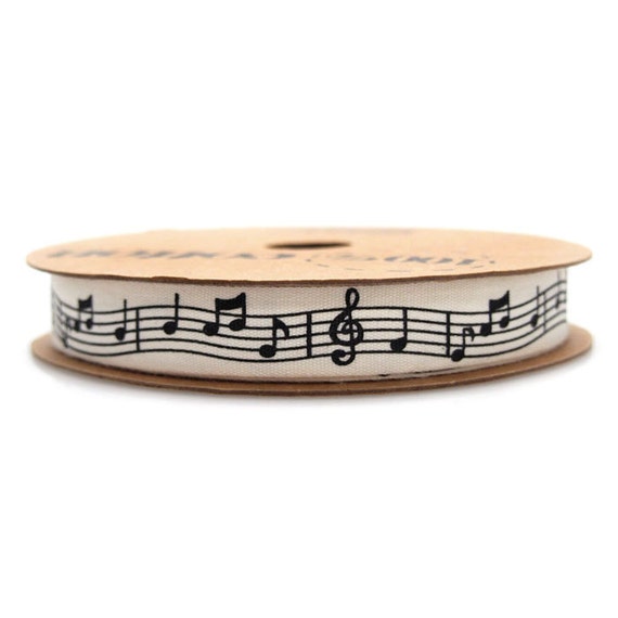 Musical Notes Print Cotton Ribbon 5/8-inch 10-yard