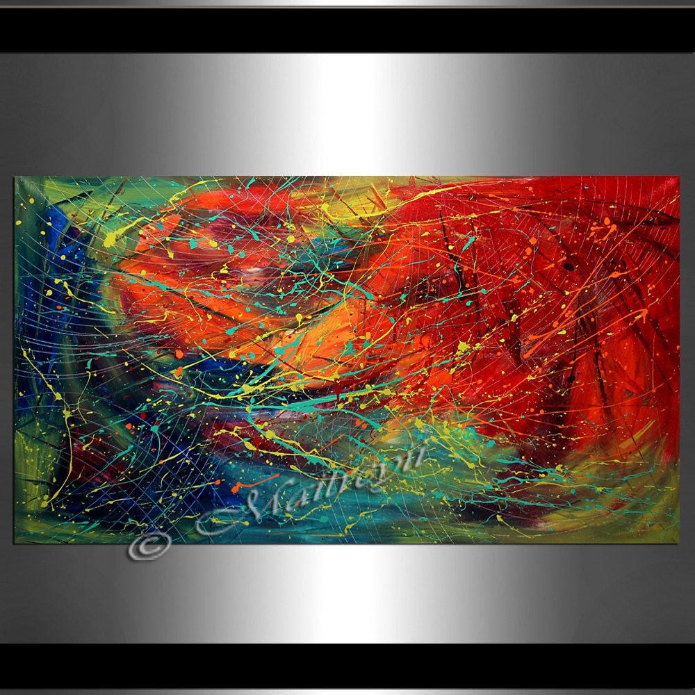 Original abstract art Jackson Pollock style drip by largeartwork