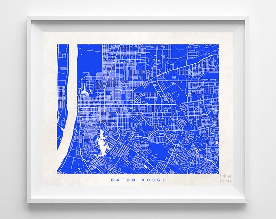 Baton Rouge Map Louisiana Print Louisiana Poster Street