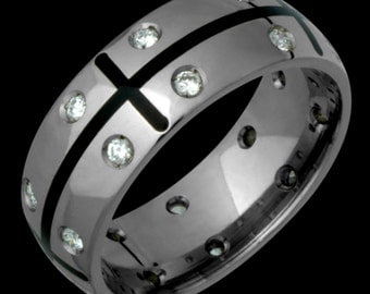 12mm Titanium & 14k Gold Diamond Ring by AlainRaphaelJewelry