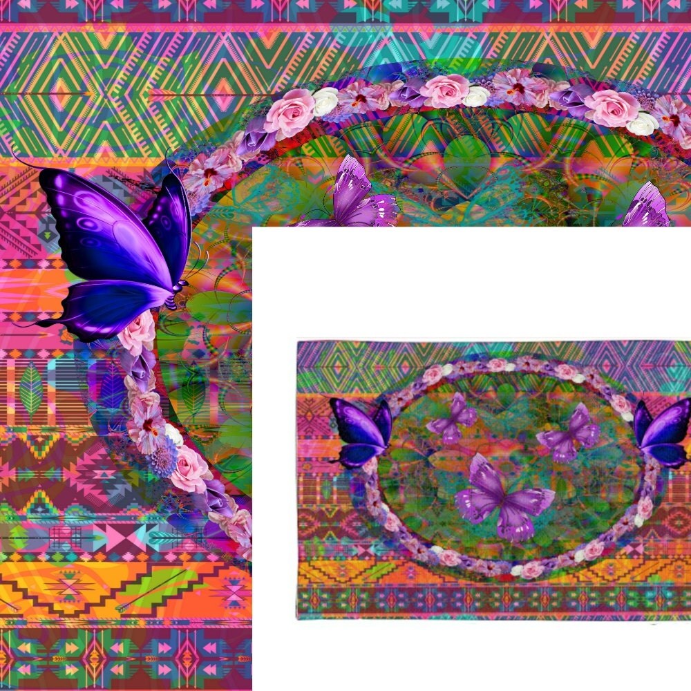 Bohemian Butterfly Area Rug Throw Rugs Pink Purple Blue Multi