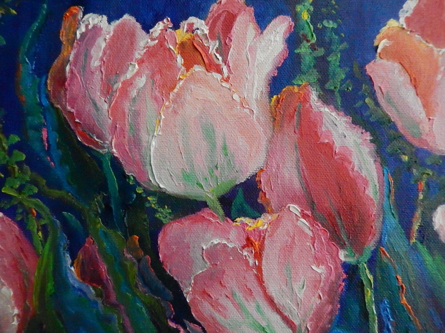 Pink Flower Painting, Spring Painting, Large flower Painting, Pink Tulips