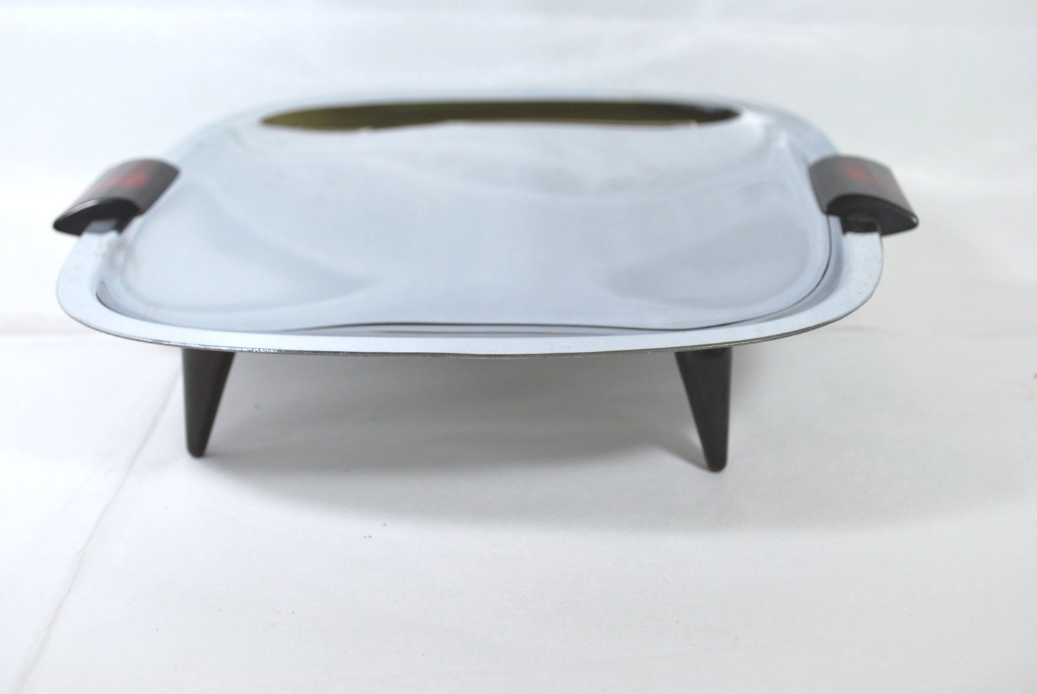Glo Hill Footed Plate with Red and Black Bakelite Handles , Stainless ...
