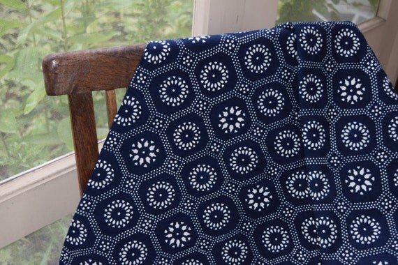 Items similar to Nankeen Indigo Fabric by the Yard, Hand Stenciled on ...