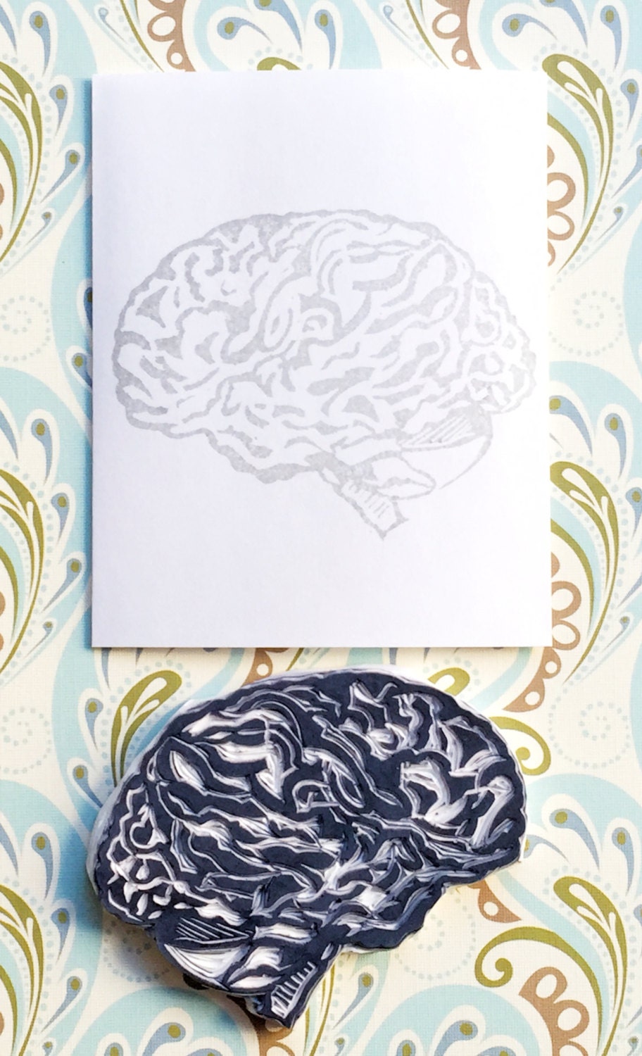 Brain stamp brain hand carved stamp brain rubber stamp